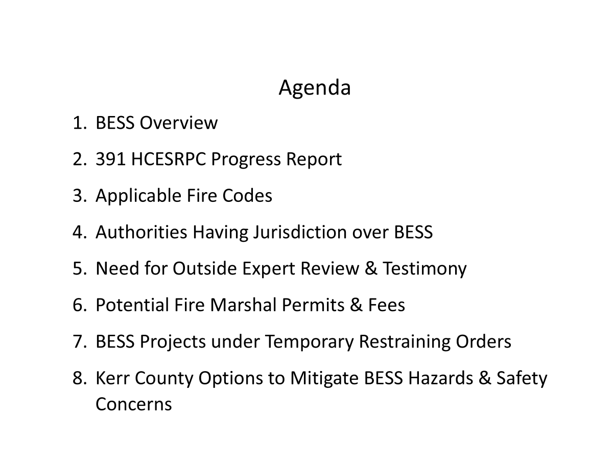 Commissioners’ Court Workshop on BESS, 391 SRPC Progress and Fire Code ...